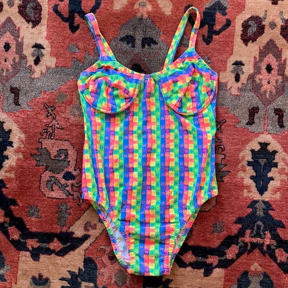 Vintage | Swim | Vintage Rainbow Floral High Leg One Piece Swimsuit ...